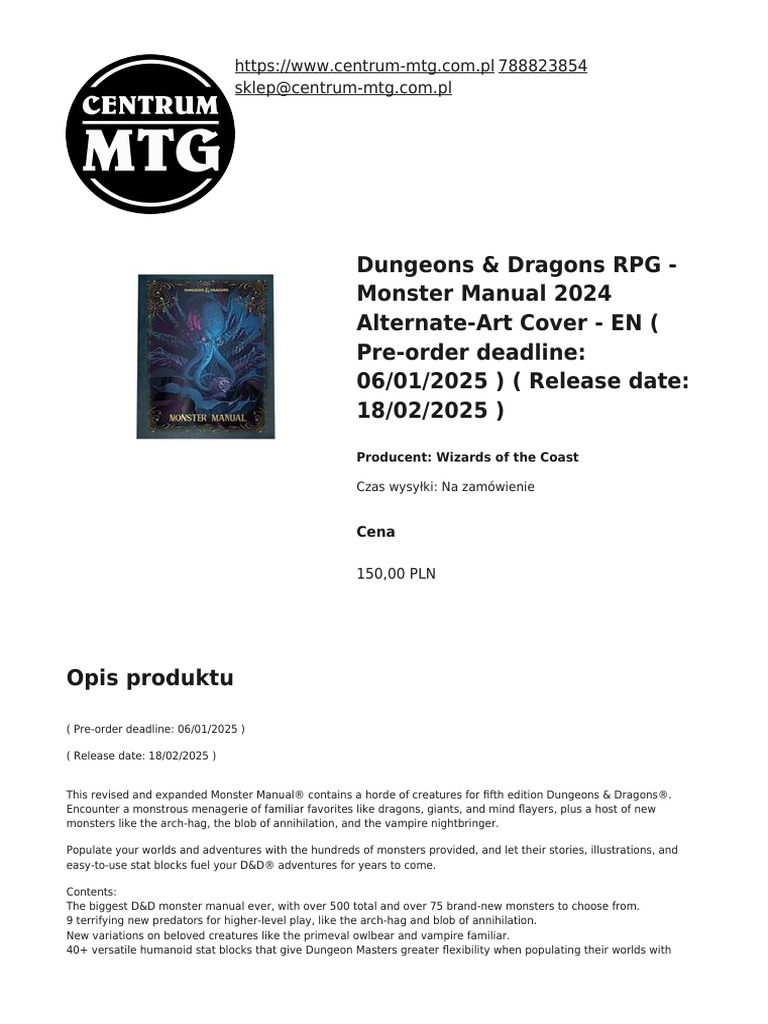 Dungeons Dragons RPG Monster Manual 2024 Alternate Art Cover en Pre ...