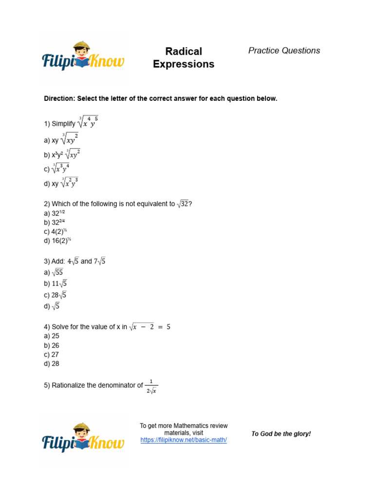 Radical-Expressions-Practice-Questions | PDF