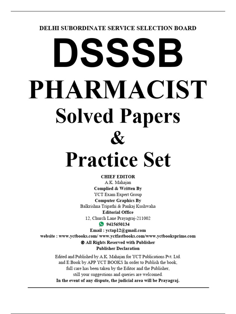 DSSSB PHARMACIST Solved Papers & Practice Set ENGLISH MEDIU | PDF
