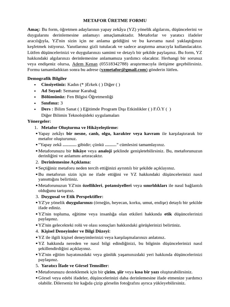 METAFOR ÜRETME FORMU (1) | PDF