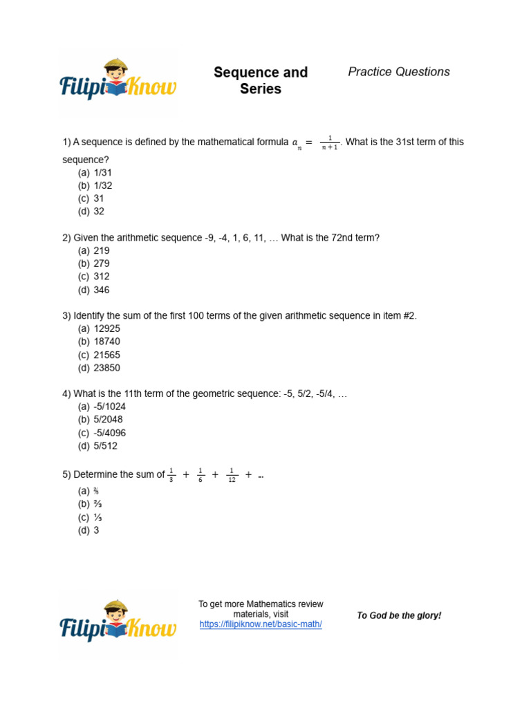 Sequence and Series Practice Questions | PDF