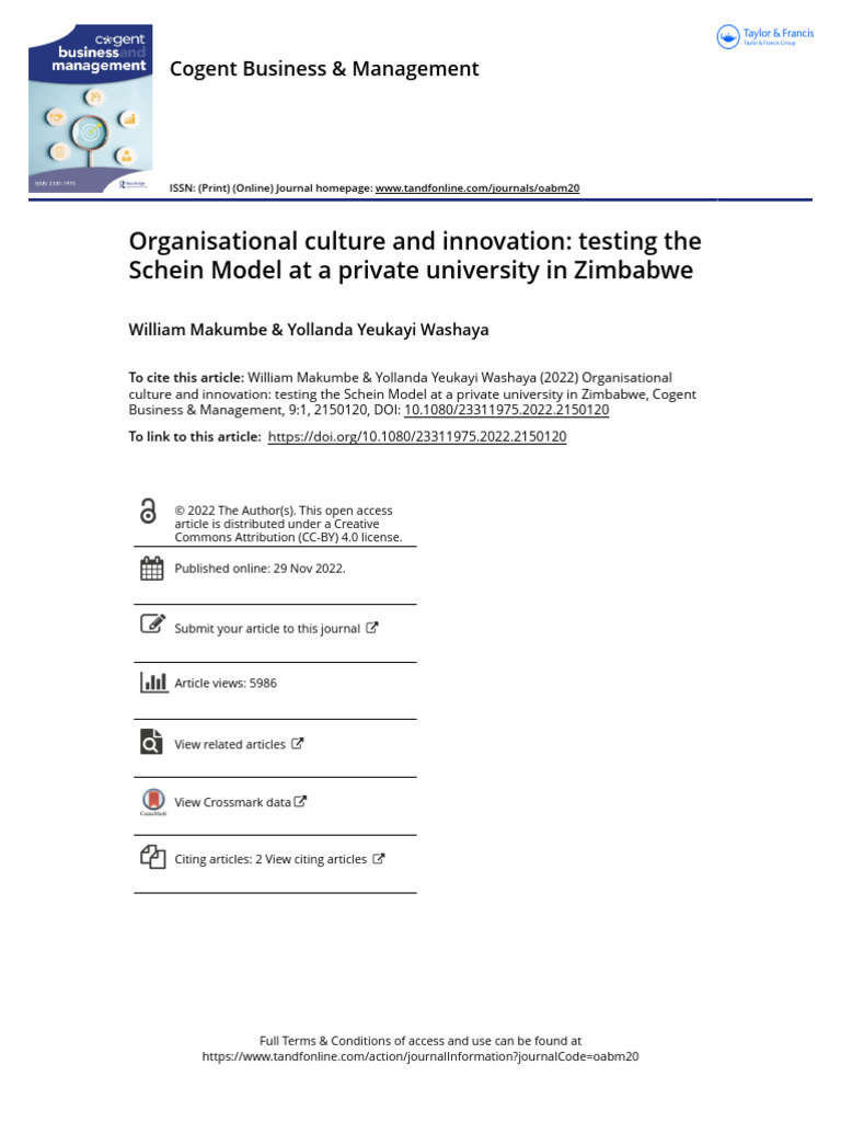 Schein Model: Culture and Innovation in Zimbabwe | PDF | Organizational ...