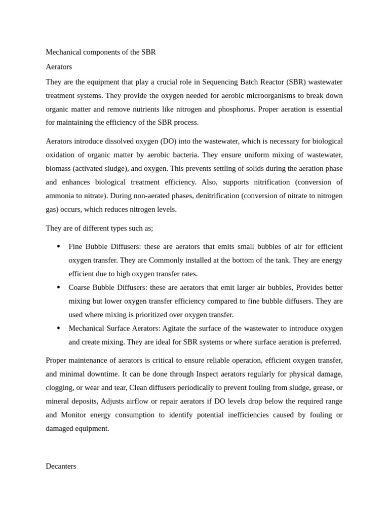 SBR Mechanical Components Overview | PDF | Sewage Treatment | Process ...