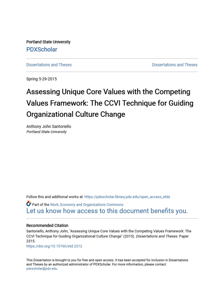 Assessing Unique Core Values With the Competing Values Framework | PDF | Organizational Culture ...