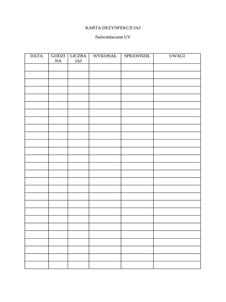 Karta Dezynfekcji Jaj | PDF
