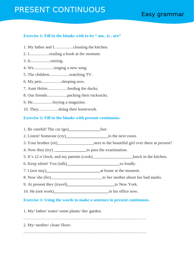Present Continous - Worksheet 1&2 | PDF