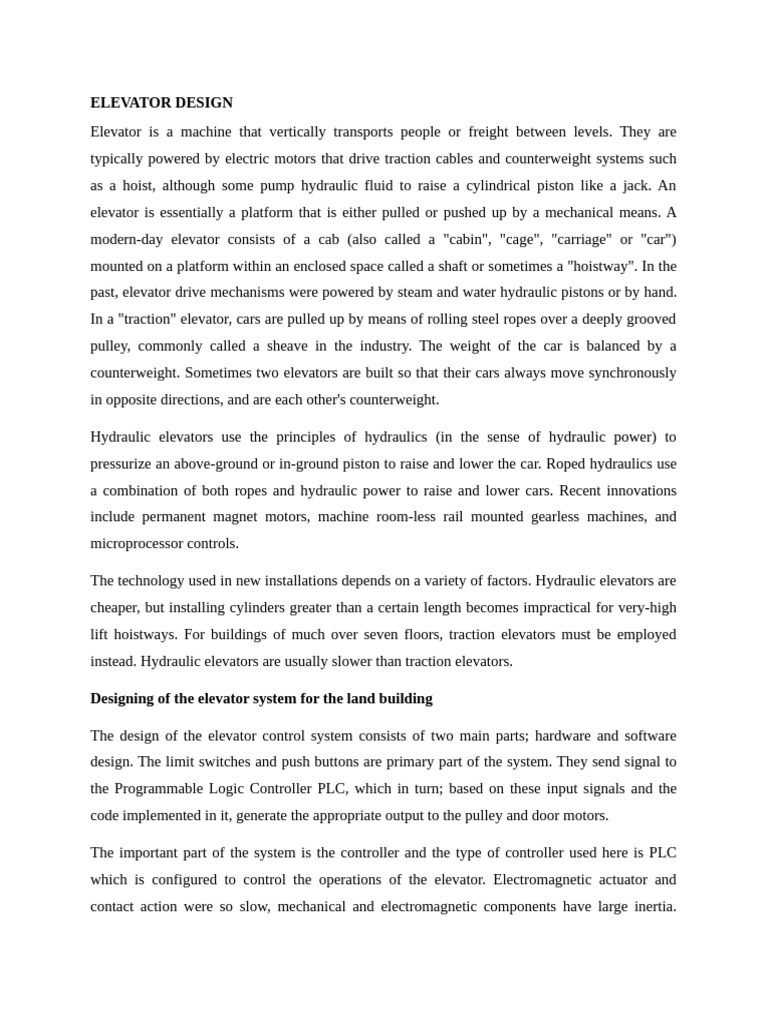 ELEVATOR DESIGN | PDF | Elevator | Manufactured Goods