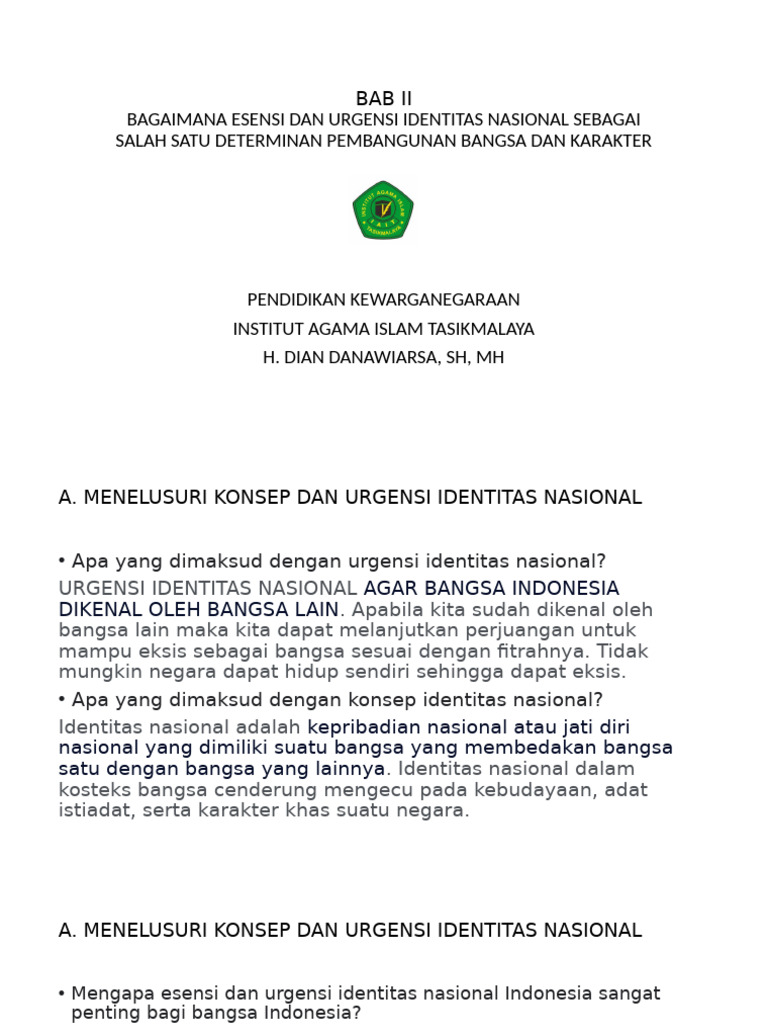 Bab II Bagaimana Esensi Dan Urgensi Identitas Nasional Sebagai Salah Satu Determinan Pembangunan ...