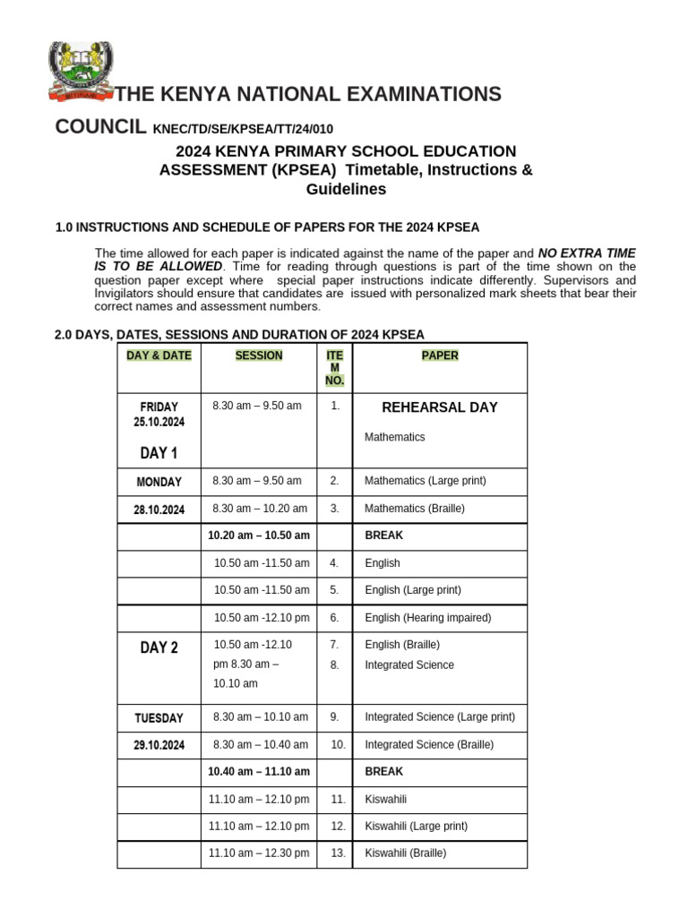 2024 KPSEA Timetable & Guidelines | PDF | Justice | Common Law