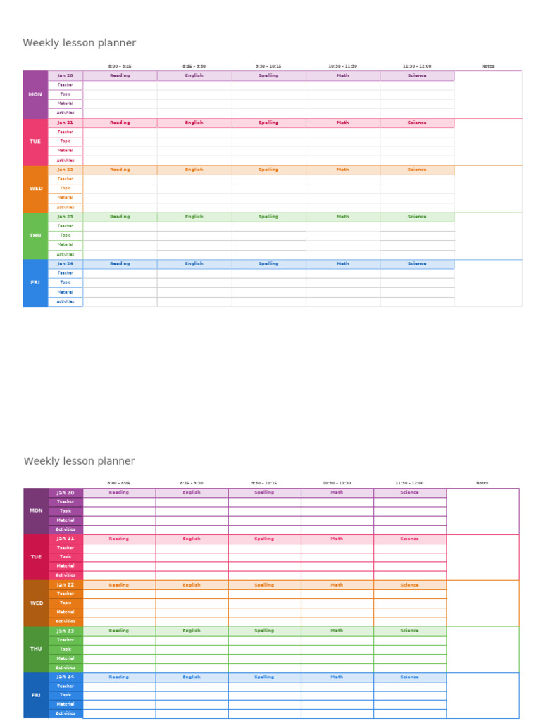 Weekly Lesson Planner | PDF