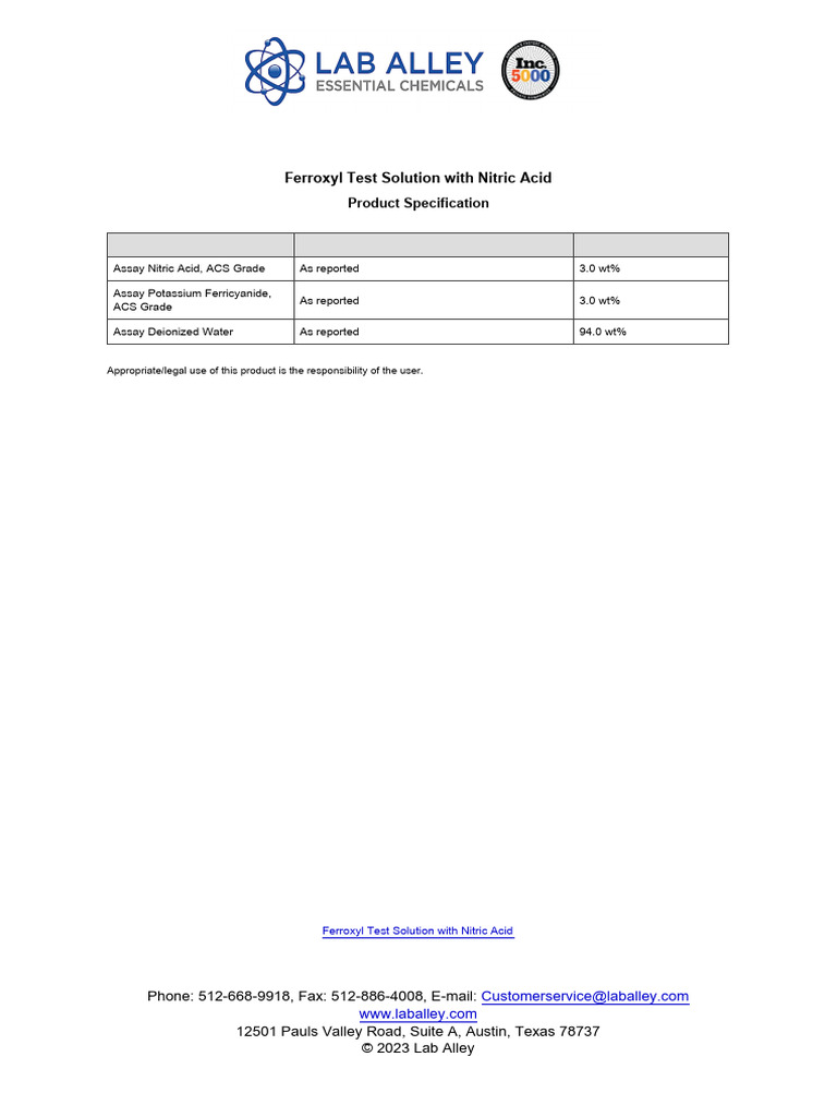 Ferroxyl Test Solution | PDF