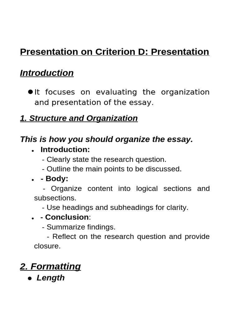 Criterion D: Essay Presentation Guide | PDF