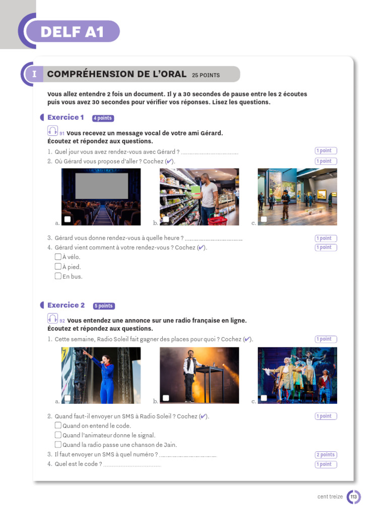 Examen DELF A1 : Écoute et Questions | PDF