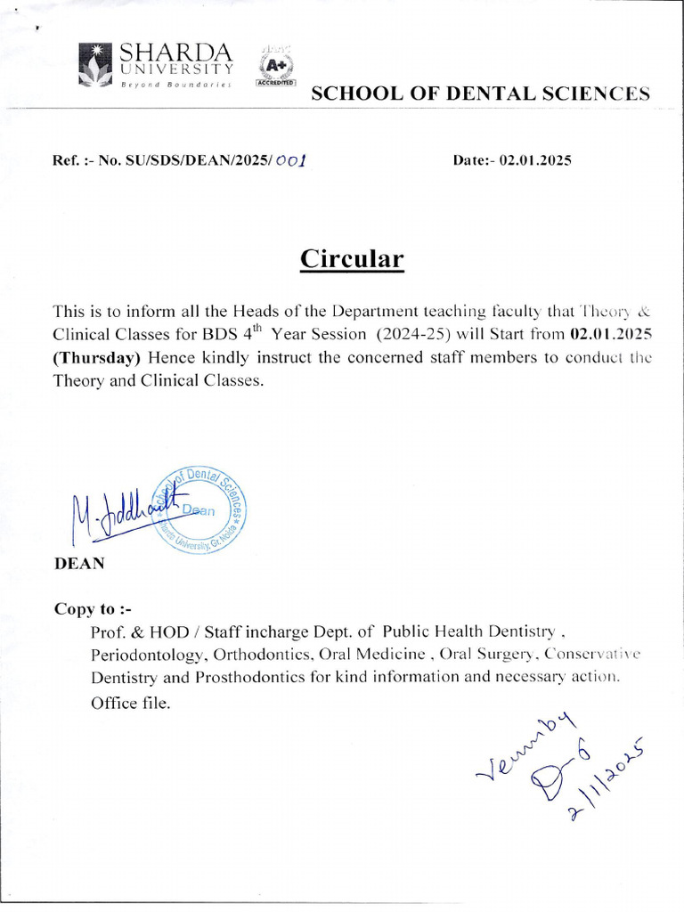 Schedule For BDS 4th Year Regular Batch For The Session 2024-25 | PDF