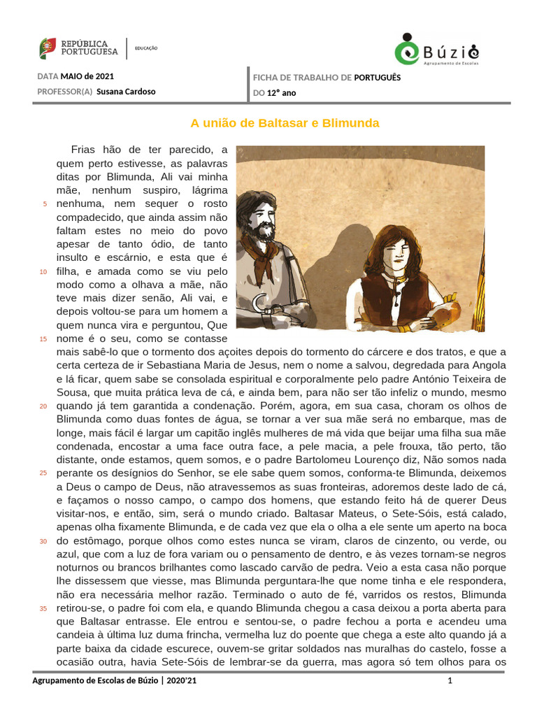 12_ficha_trab_A união de Baltasar e Blimunda | PDF | Assunto (gramática)