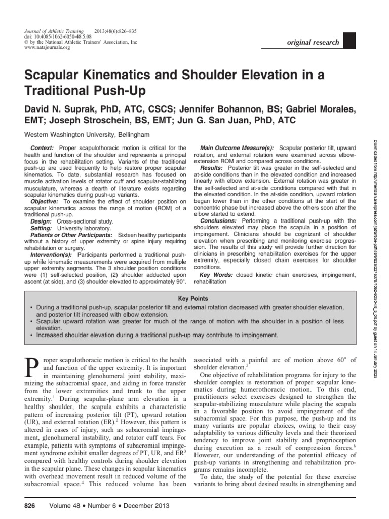 Scapular Kinematics and Shoulder Elevation in a Traditional Push-Up ...