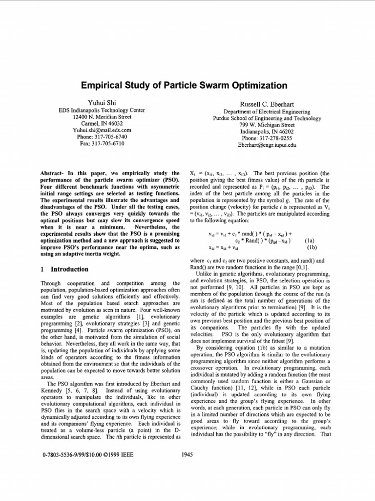 empirical-study-of-particle-swarm-optimization | PDF | Algorithms | Applied Mathematics