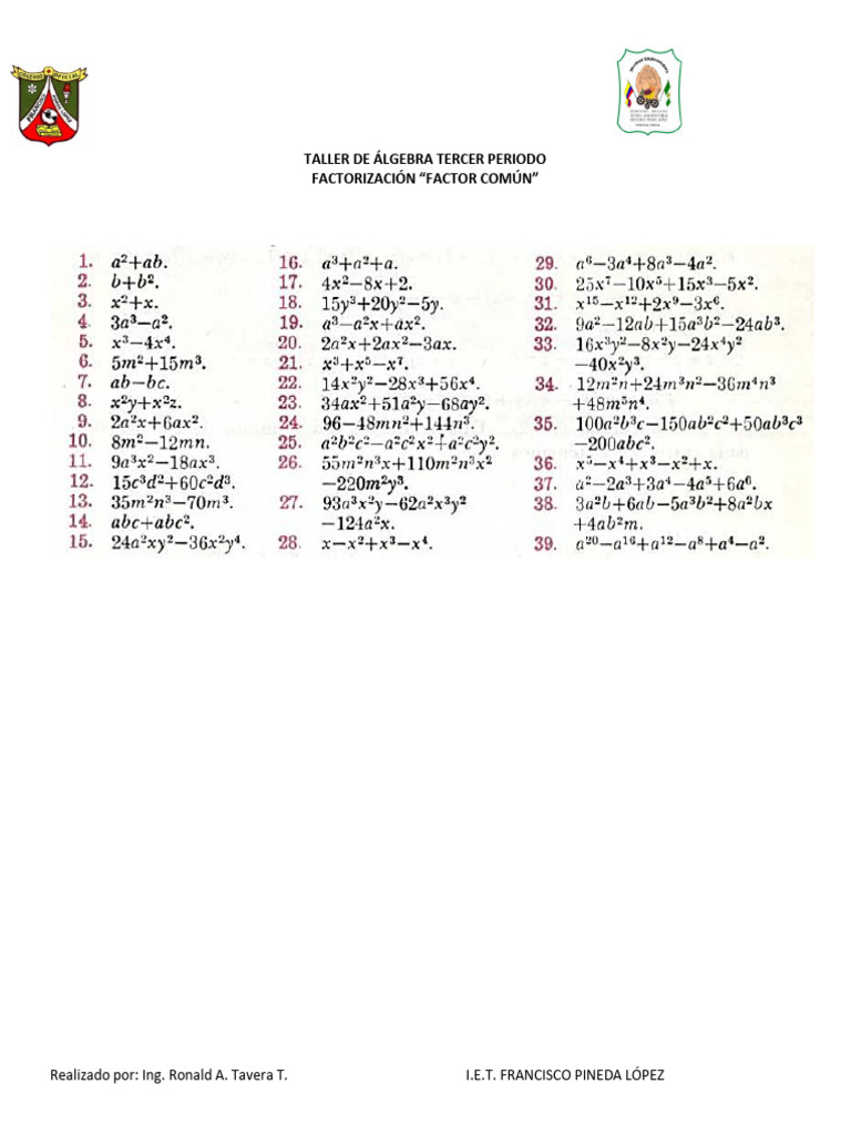 Taller Factor Común | PDF