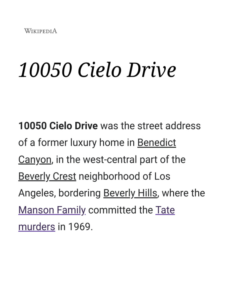 Cielo Drive - Wikipedia | PDF
