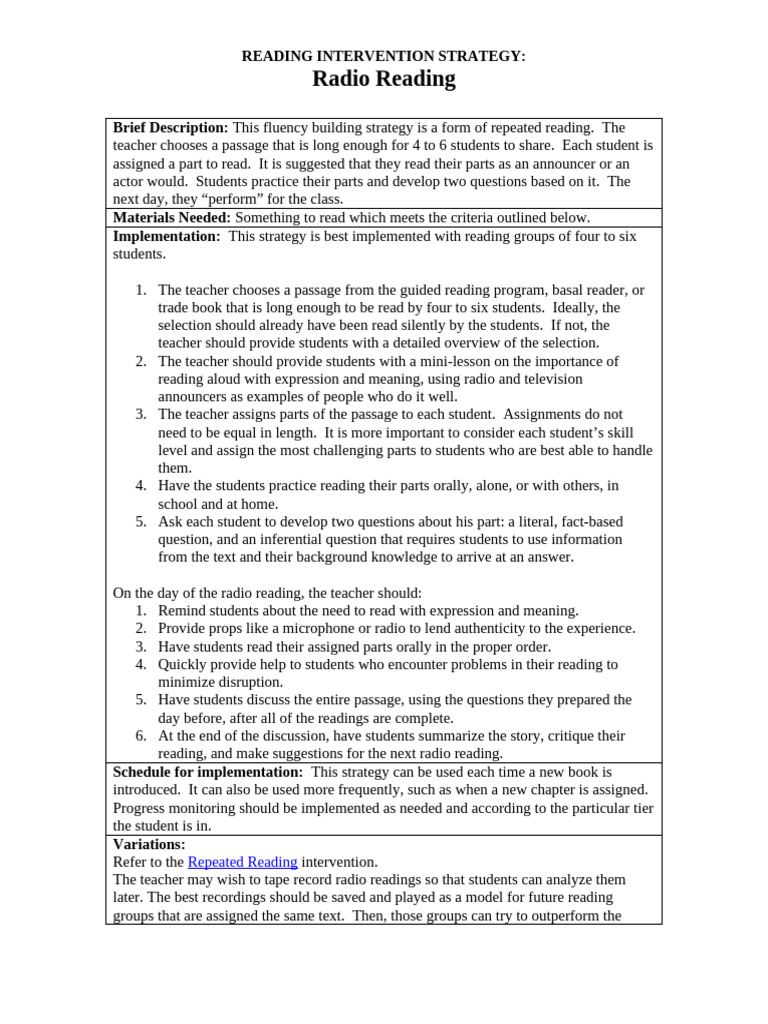 STRATEGY - Radio Reading | PDF | Reading (Process) | Learning