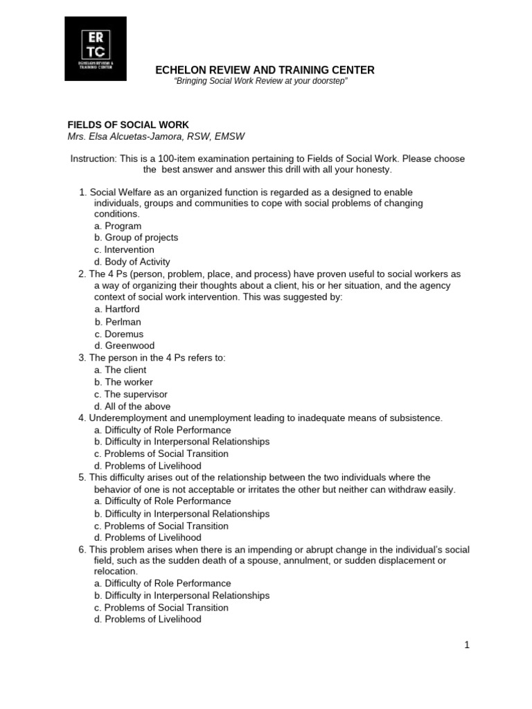 Fields of Social Work Questionnaire | PDF | Social Work | Legal Guardian