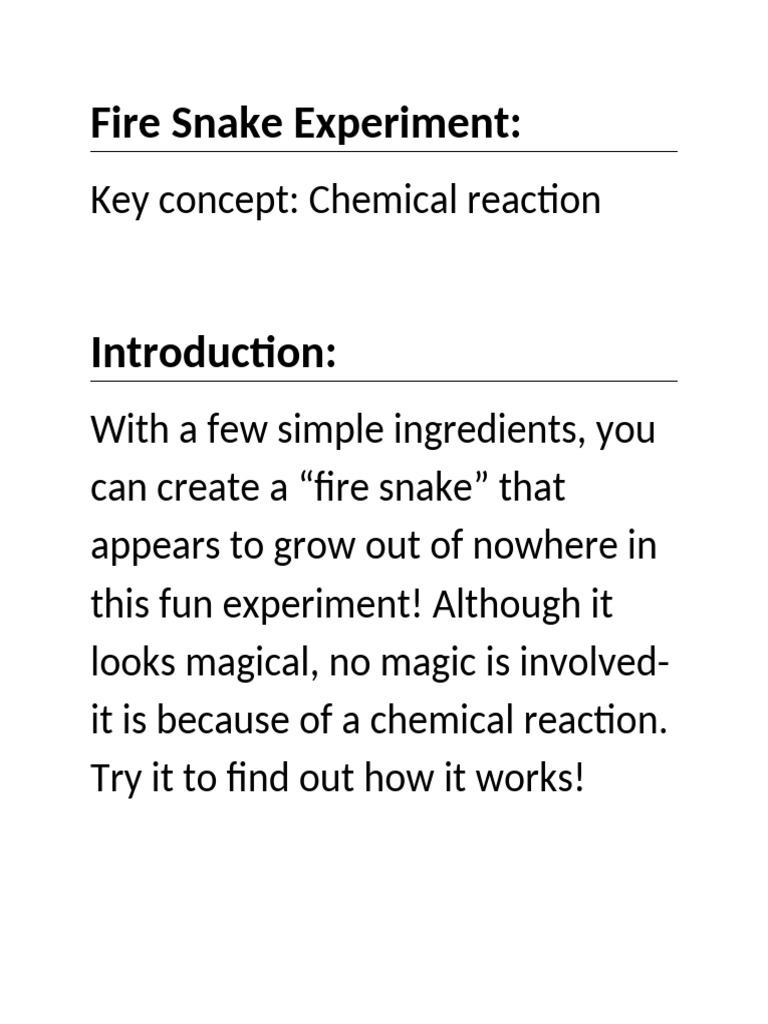 Fire Snake Experiment | PDF | Carbon Dioxide | Sodium Bicarbonate