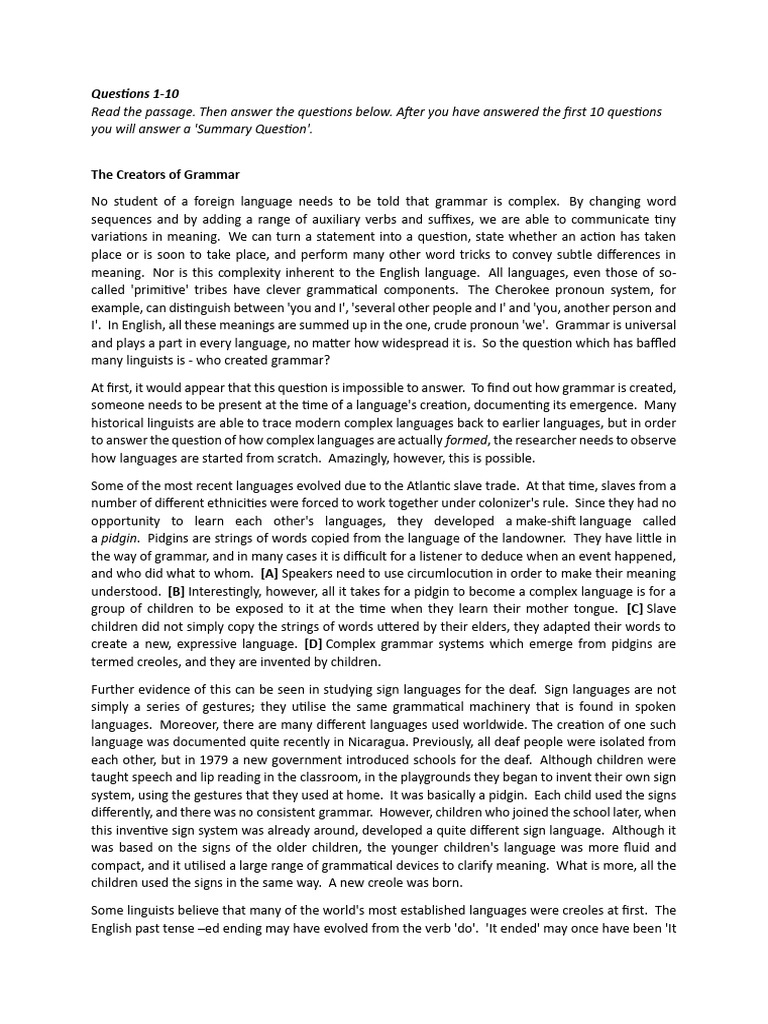 Reading MC | PDF | English Language | Grammar