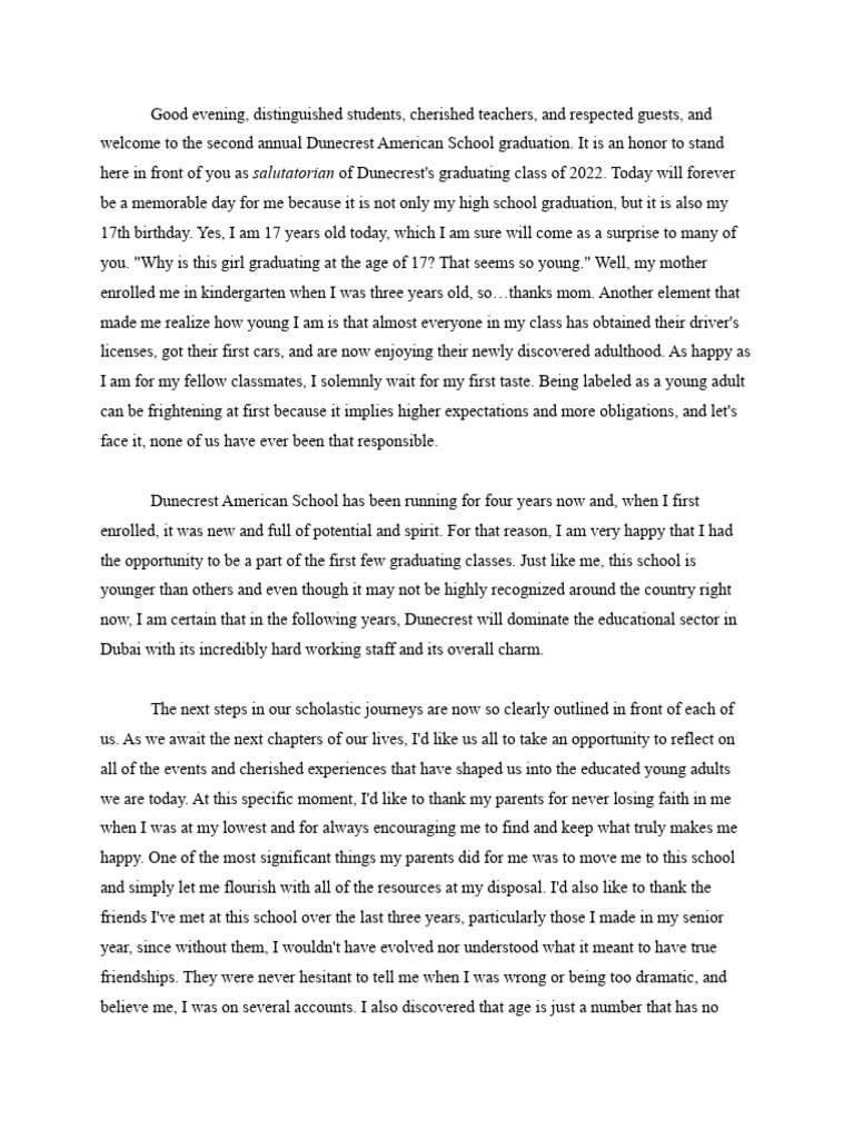 Graduation Speech-Maya Adham | PDF