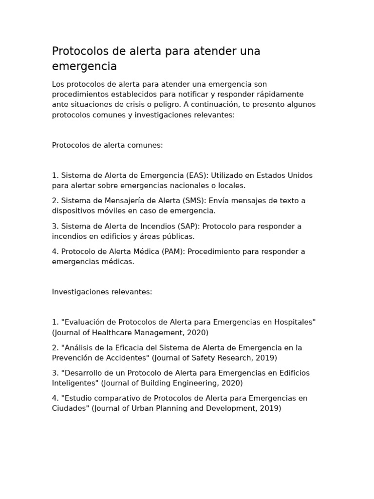 Protocolos de Alerta para Atender Una Emergencia | PDF