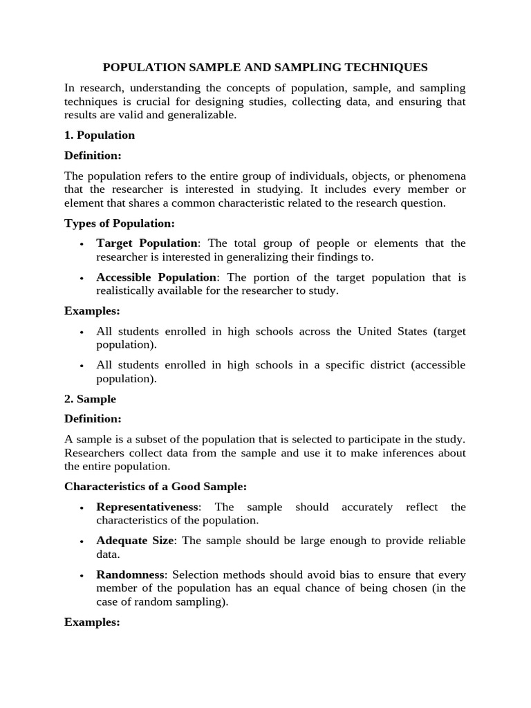 Population Sample and Sampling Techniques | PDF | Sampling (Statistics ...