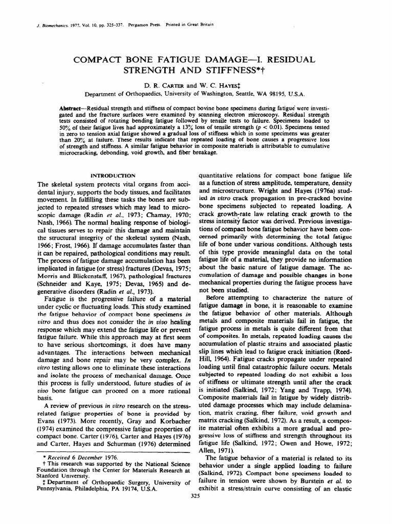 1977 - Compact Bone Fatigue Damage | PDF | Fatigue (Material) | Bone