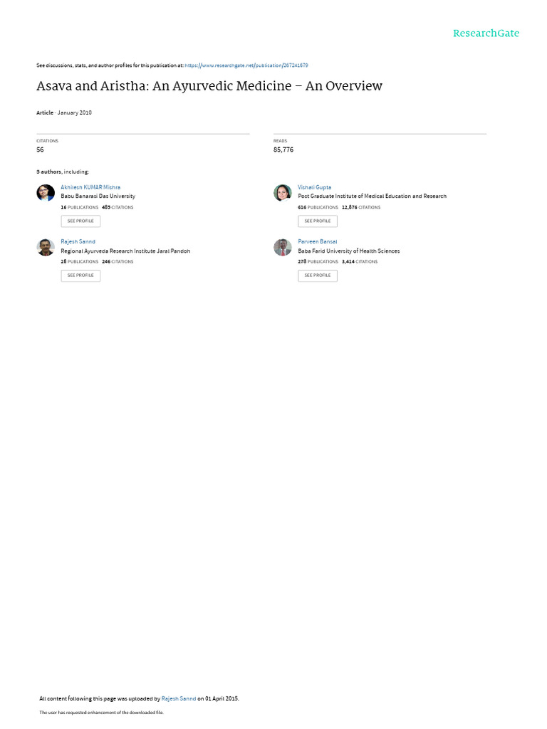 Asava and Aristha An Ayurvedic Medicine - An Overv | PDF | Ayurveda | Yeast