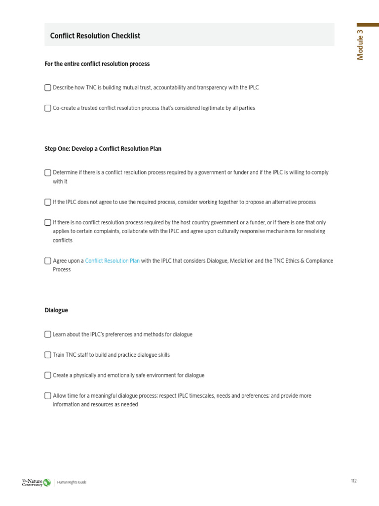 TNC Module 03 Checklist | PDF | Mediation | Conflict Resolution