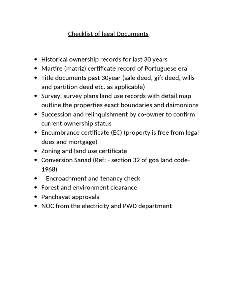 Checklist of Legal Documents | PDF