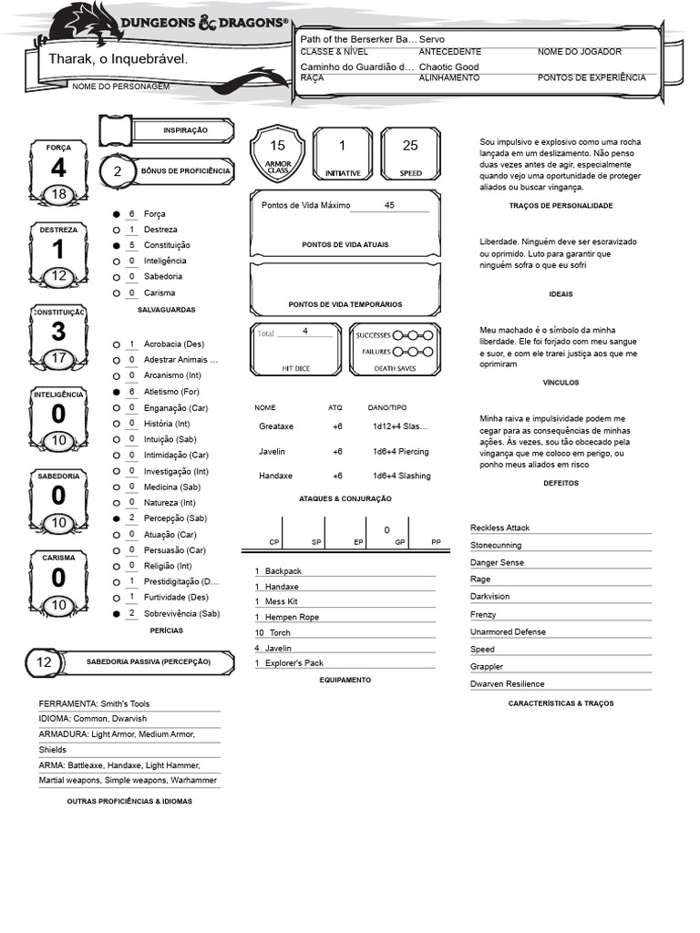 Tharak, o Inquebrável. - Roll20 Characters | PDF | Dungeons & Dragons ...