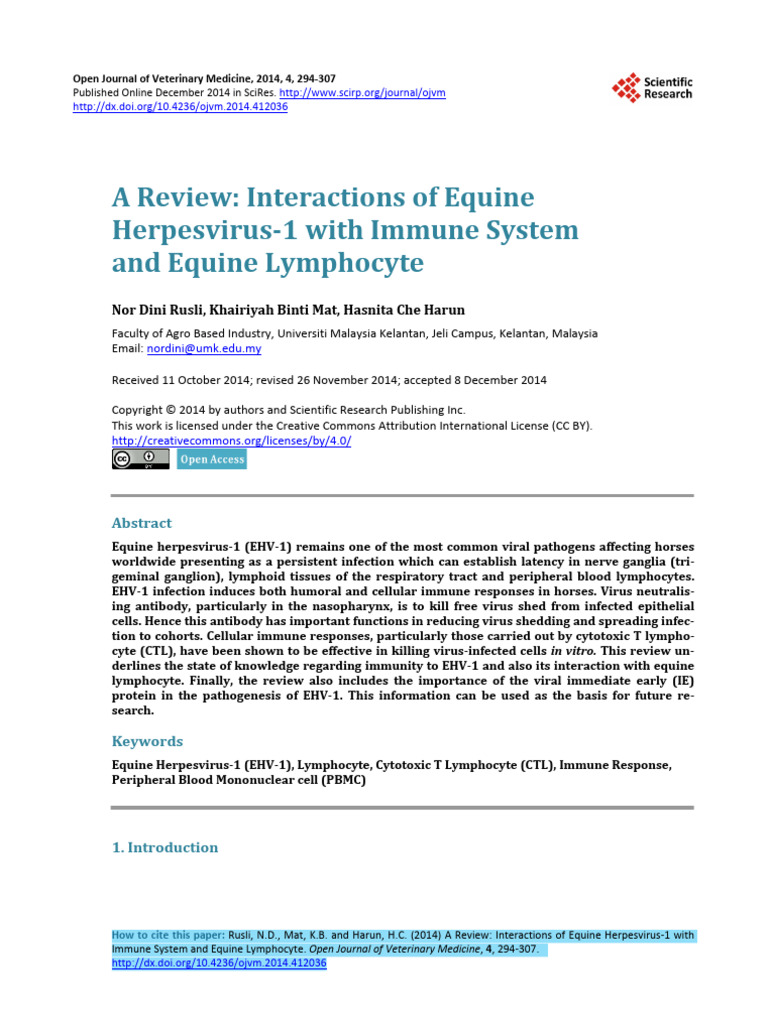 A Review Interactions of Equine Hve-1 Wiht Immune System and Equine ...