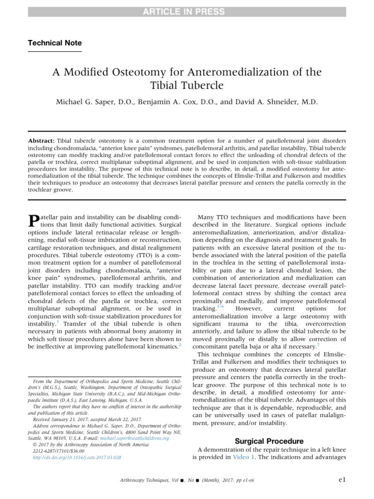 A Modified Osteotomy For Anteromedialization of The TT 2017 | PDF ...
