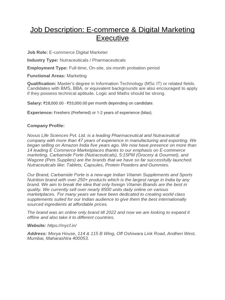 E-Commerce Executive - MSC IT | PDF | Business | Marketing