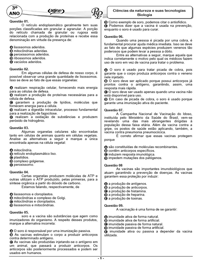 3º_ANO_RP_BIO | PDF | Vacinas | Célula (Biologia)