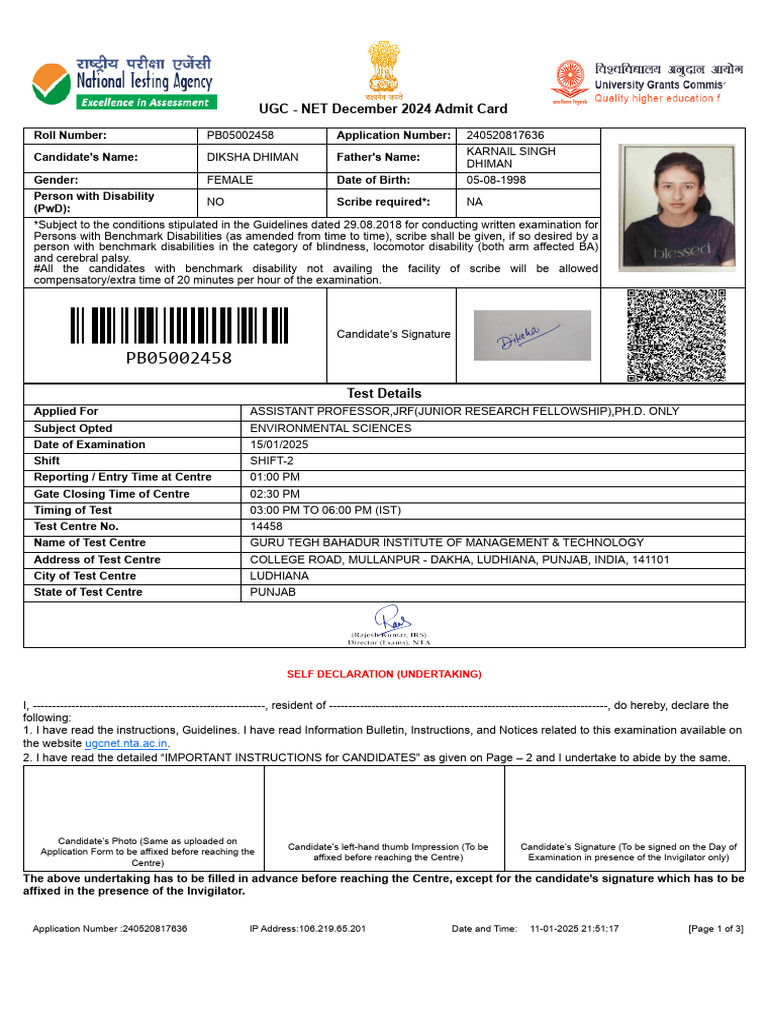 University Grants Commission (UGC) - NET - India | PDF | Identity Document