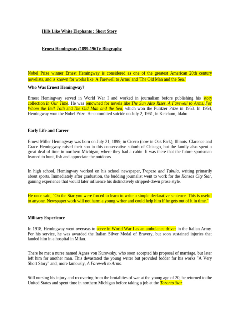 Hemingway's "Hills Like White Elephants" Analysis | PDF | Ernest Hemingway