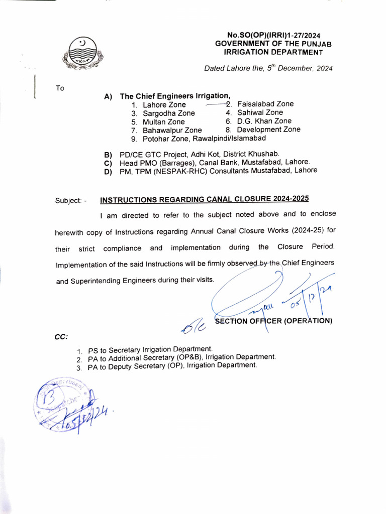 Canal Closure Instructions and Check List 051224 | PDF