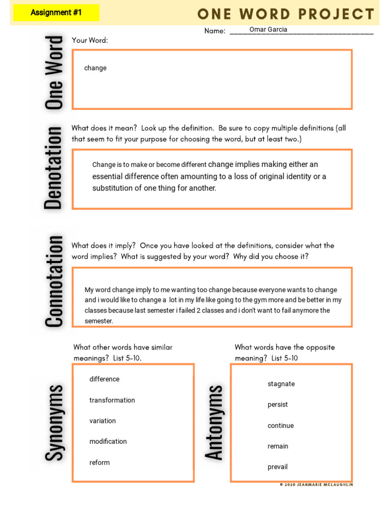 Kami Export - OMAR GARCIA - Assignment #1 - Denotation - Connotation - Synonyms - Antonyms | PDF