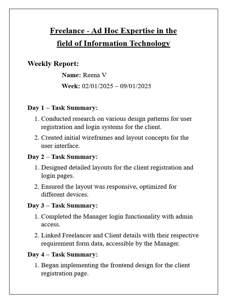 Weekly IT Freelance Report: User Registration | PDF