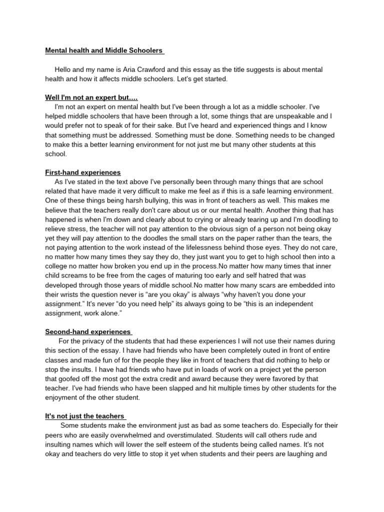 Mental Health and Middle Schoolers | PDF | Schools | Social Psychology