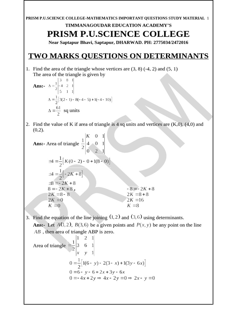 Maths - Determinants - FINAL | PDF | Determinant | Area
