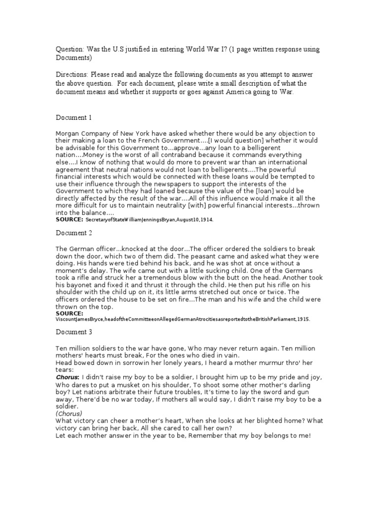 Wwi DBQ | PDF | Unrest | Armed Conflict