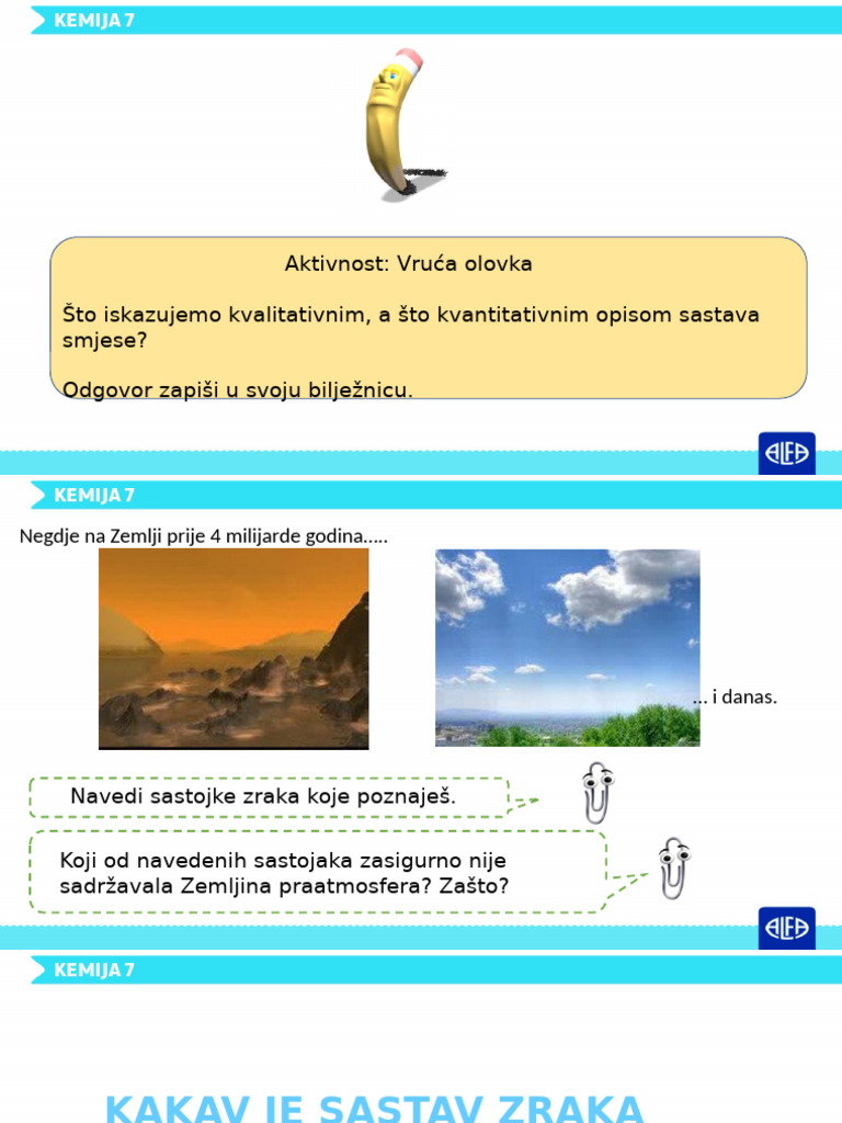 Kakav Je Sastav Zraka I Kako Ga Iskazati (2 Sata) | PDF