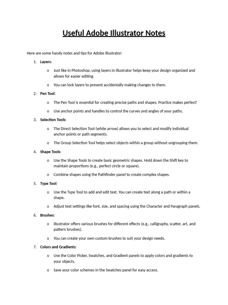 Useful Adobe Illustrator Notes | PDF | Adobe Illustrator | Graphics