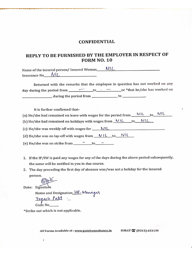 Form 10 - ESIC | PDF